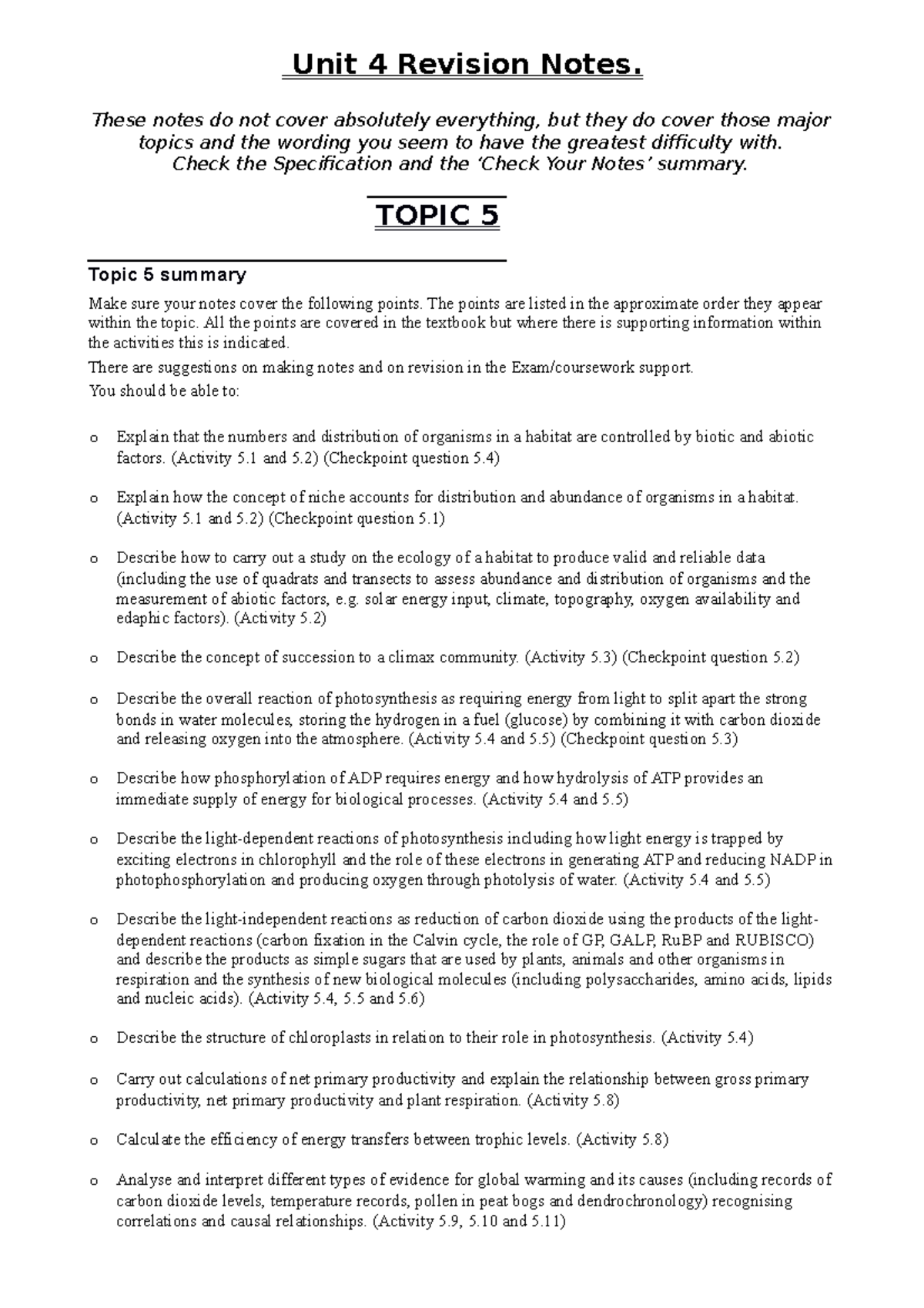 Bology Unit 4 NEW Revision Notes - Unit 4 Revision Notes. These notes ...