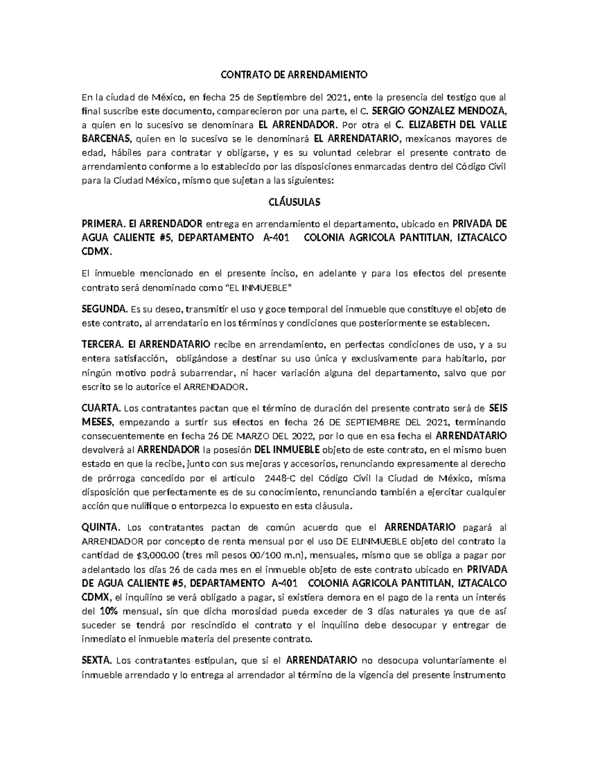 Contrato De Arrendamiento Ejemplos Y Formatos Word Y Pdf Para Imprimir