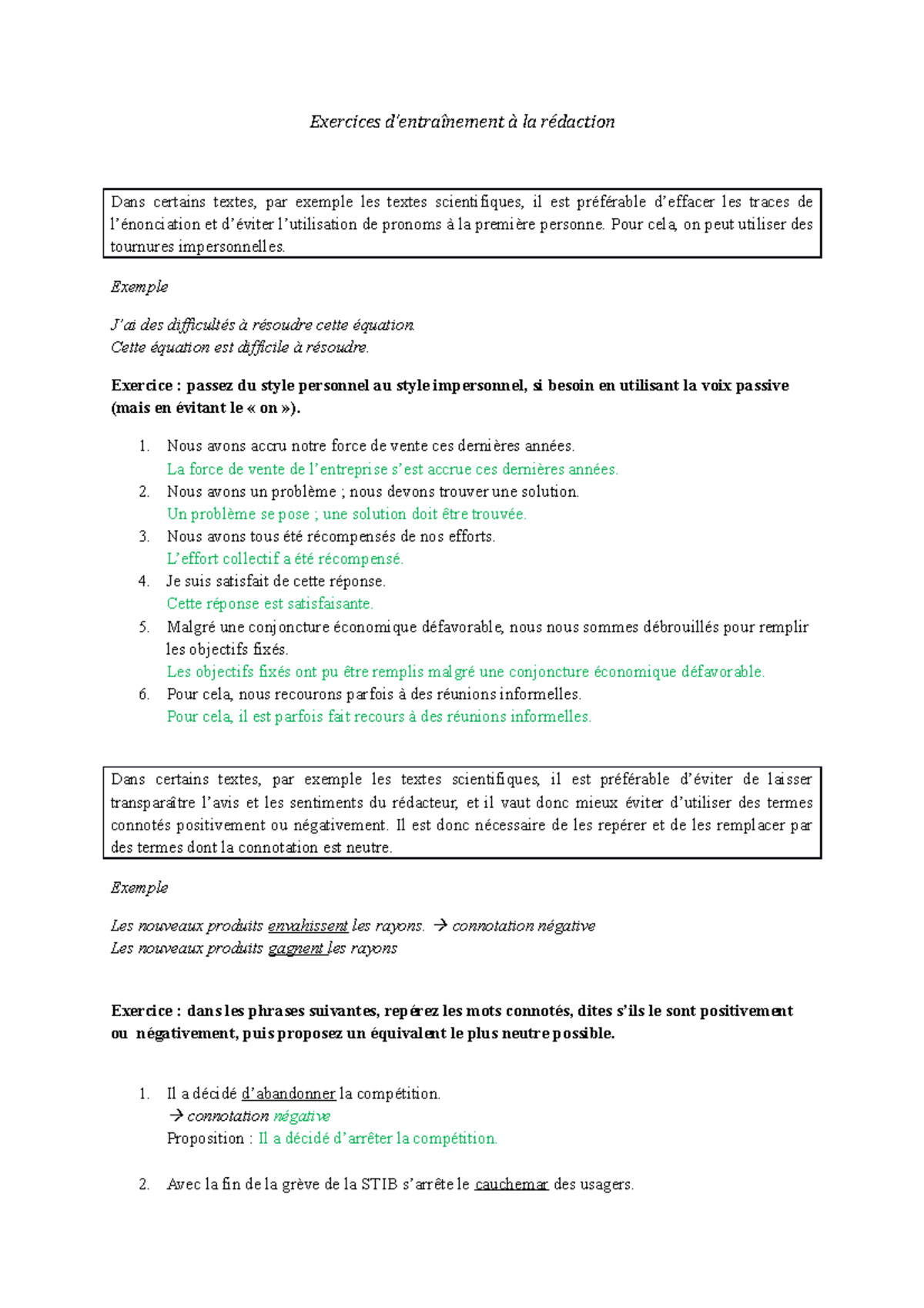 2. exercices rédaction - corrigé - Exercices d’entraînement à la ...