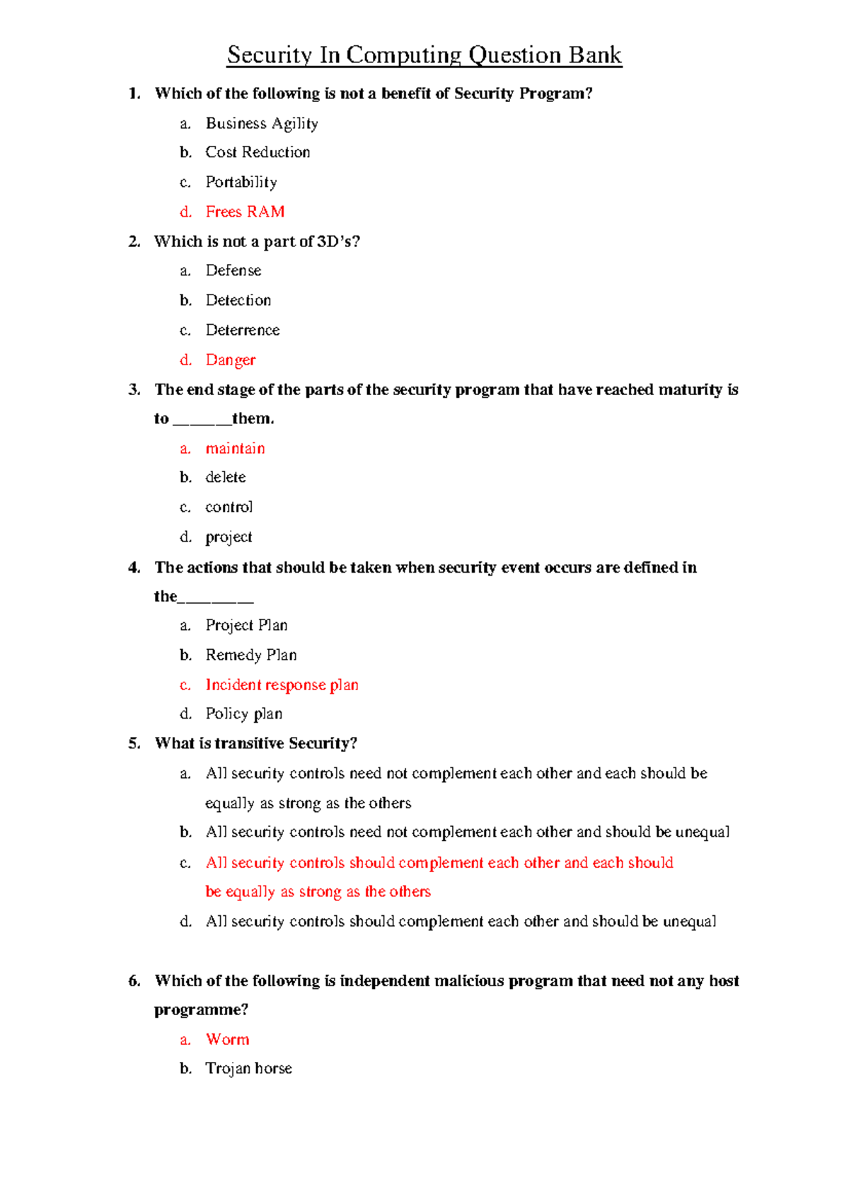 Security in Computing Mcq - Security In Computing Question Bank 1 ...