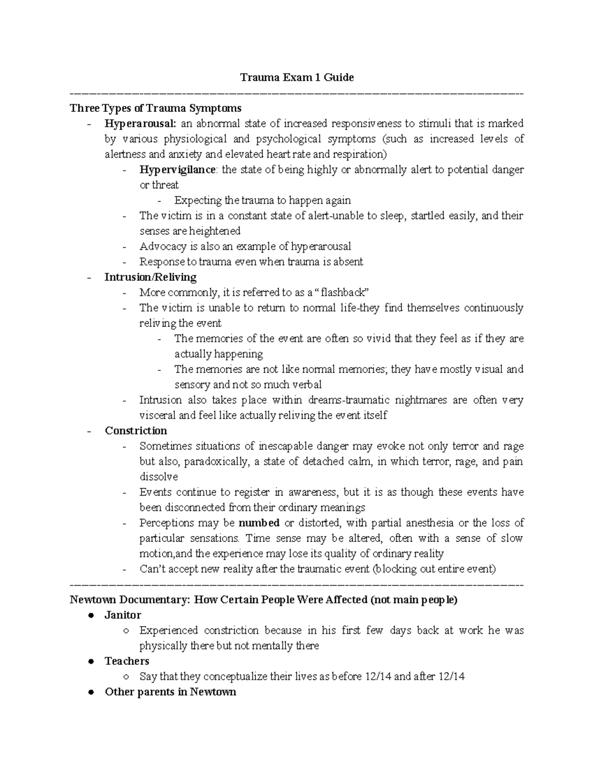 Trauma Exam Study Guide - Trauma Exam 1 Guide Three Types of Trauma ...
