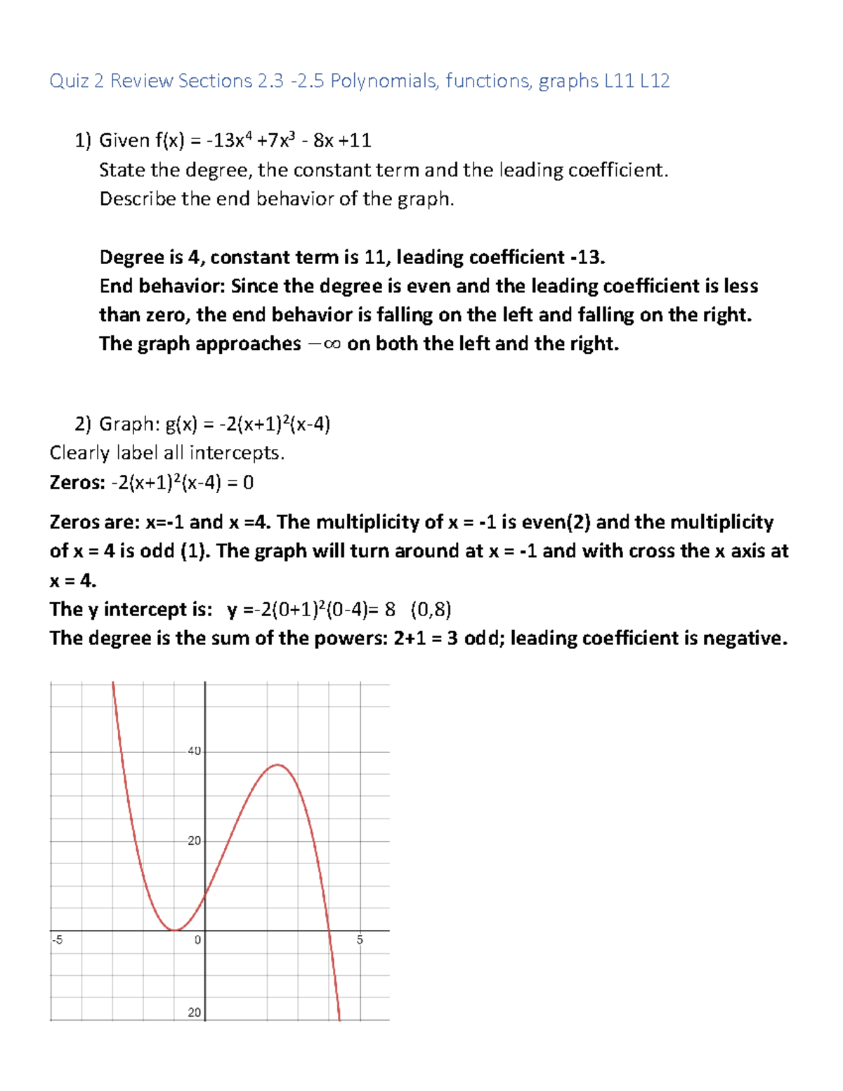 Quiz 2 Review Solutions - Quiz 2 Review Sections 2 - 2 Polynomials ...