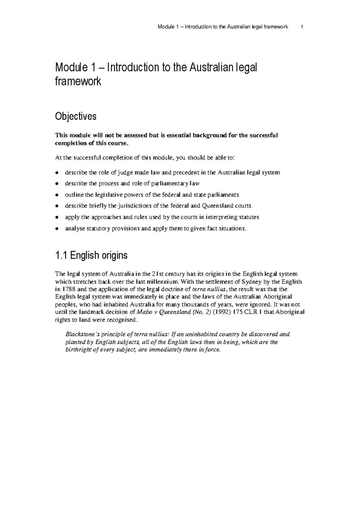 Law2107 module 01 - Introduction to the Australian legal framework ...