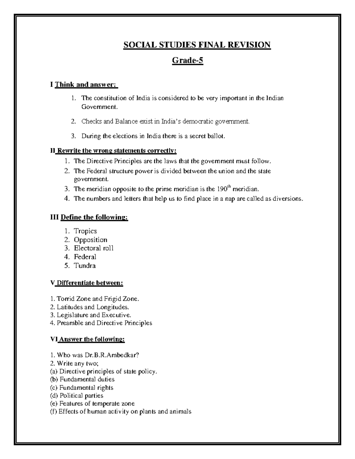Final Revision Grade -5 - I Think and answer: SOCIAL STUDIES FINAL ...