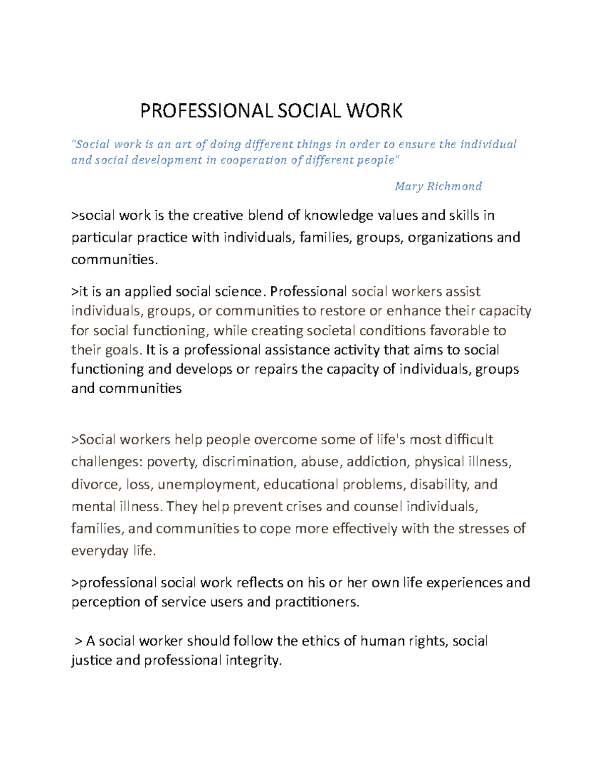 Professional Social WORK deepak sir - PROFESSIONAL SOCIAL WORK “Social ...