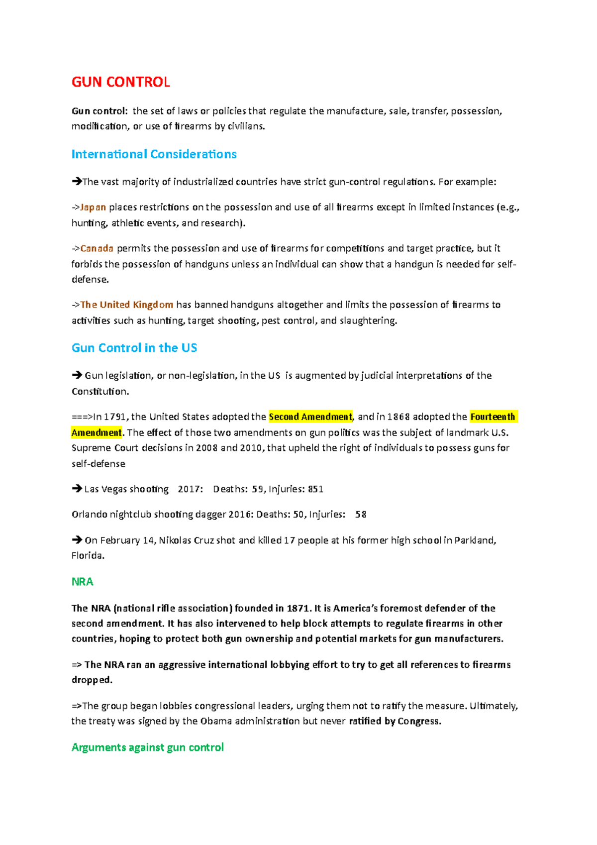 Gun Control fiche - GUN CONTROL Gun control : the set of laws or ...