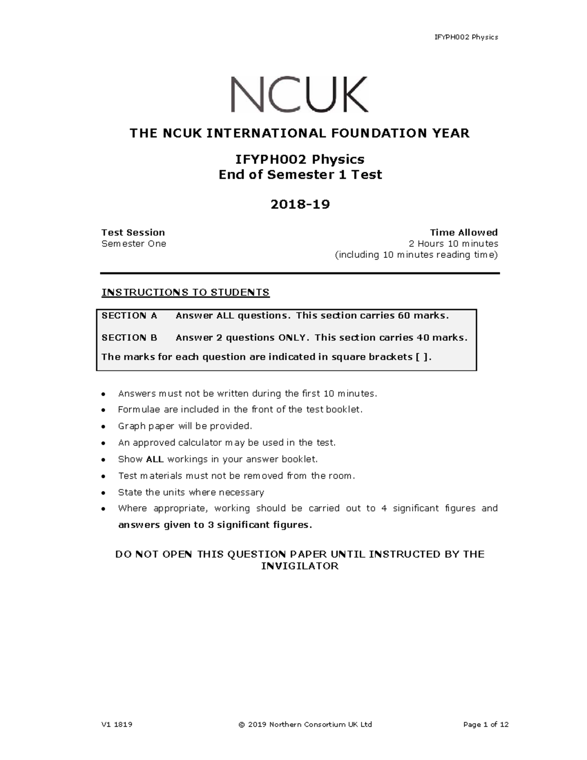 Physics Eo S1 1819 V1 - MIDTERM - THE NCUK INTERNATIONAL FOUNDATION ...