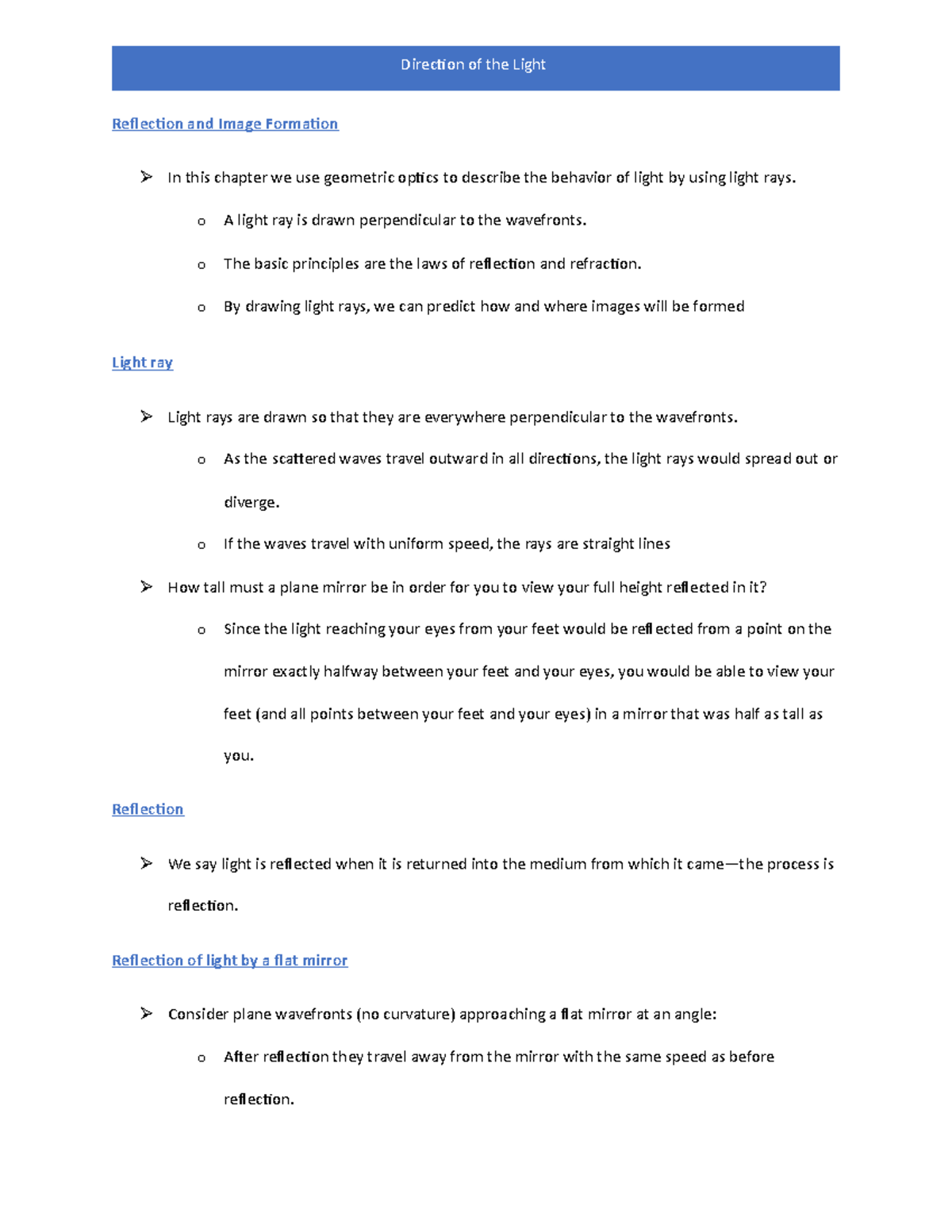 Direction of the Light - Lecture notes Chapter 4 - Reflection and Image ...