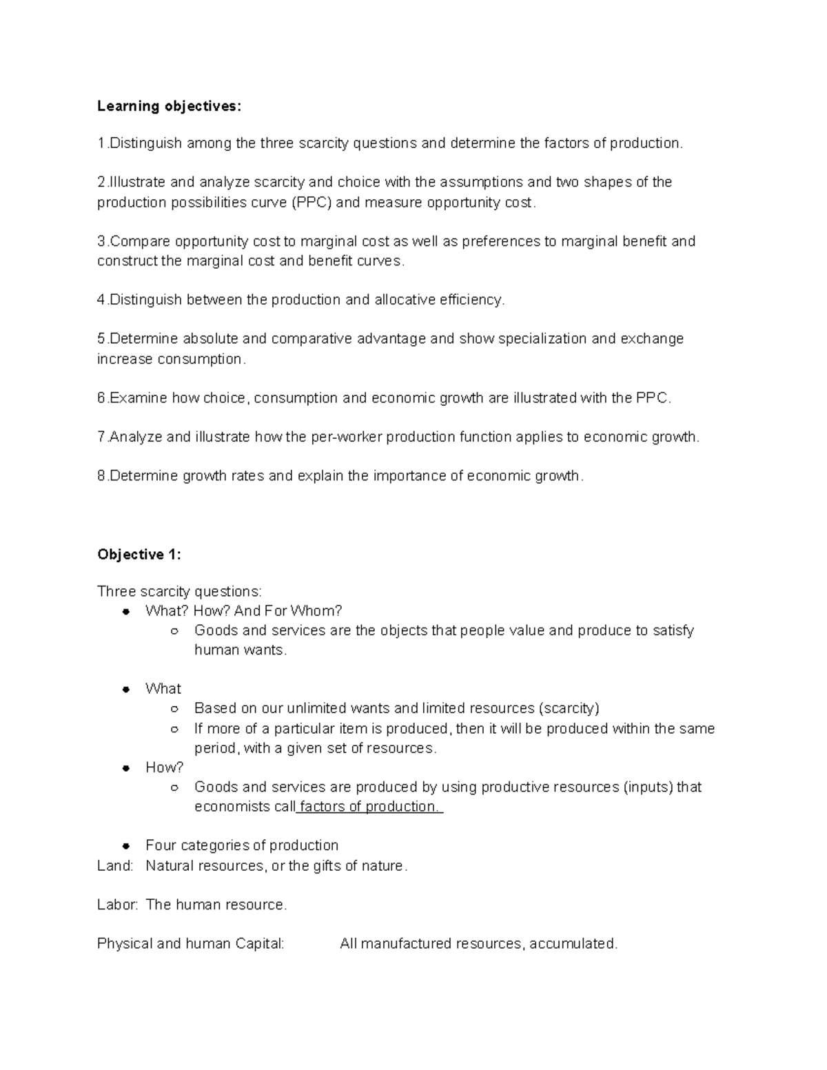 Notes from slides - Learning objectives: 1 among the three scarcity ...