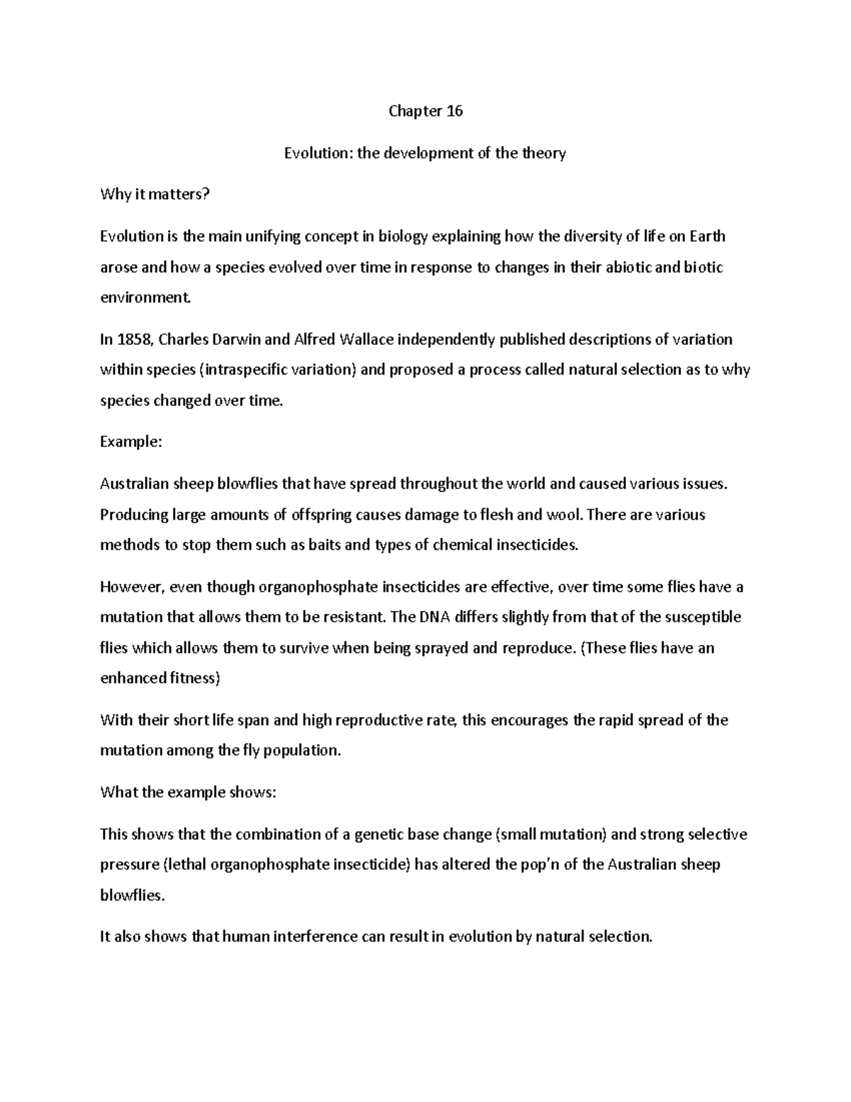 chapter 16 notes - Chapter 16 Evolution: the development of the theory ...