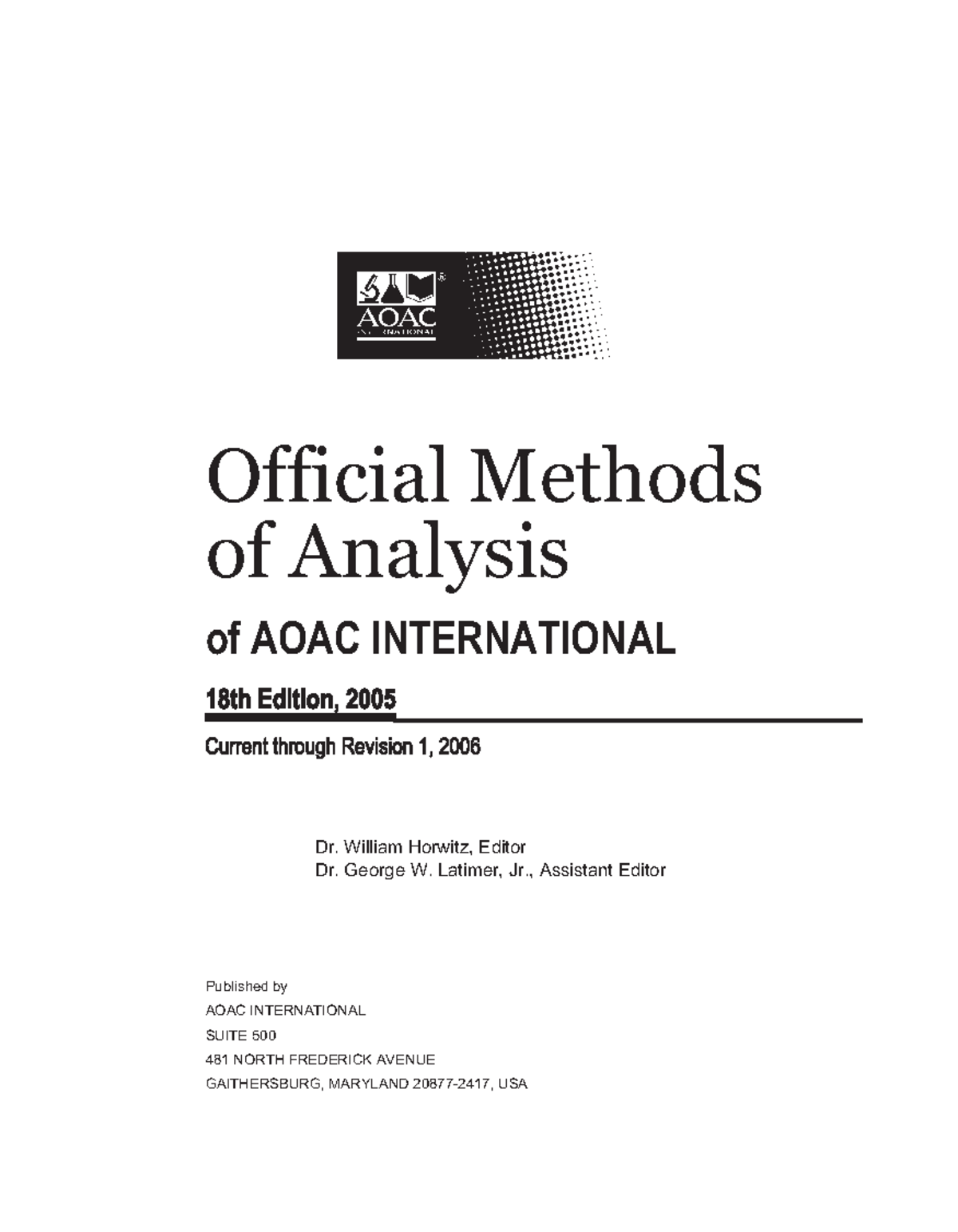 AOAC - Norma internaciones - Official Methods of Analysis of AOAC IN TER NA TIONAL 18th Edition ...