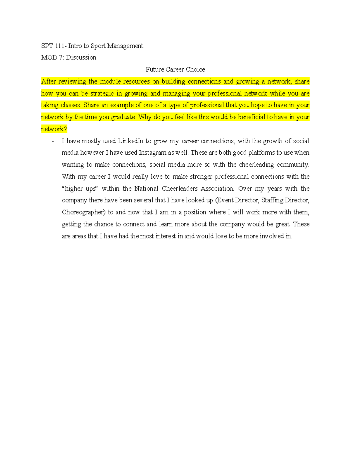 MOD 7 Discussion - SPT 111- Intro to Sport Management MOD 7: Discussion ...