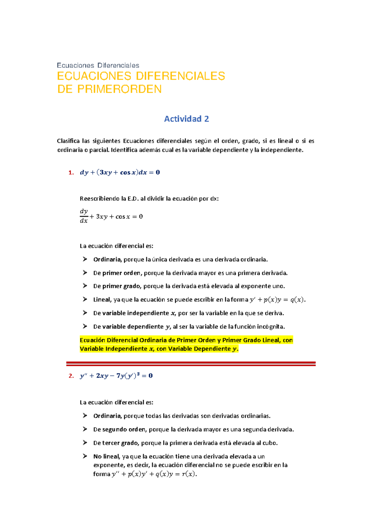 250922 Ecuaciones Diferenciales Actividad 2 - Ecuaciones Diferenciales ECUACIONES DIFERENCIALES ...