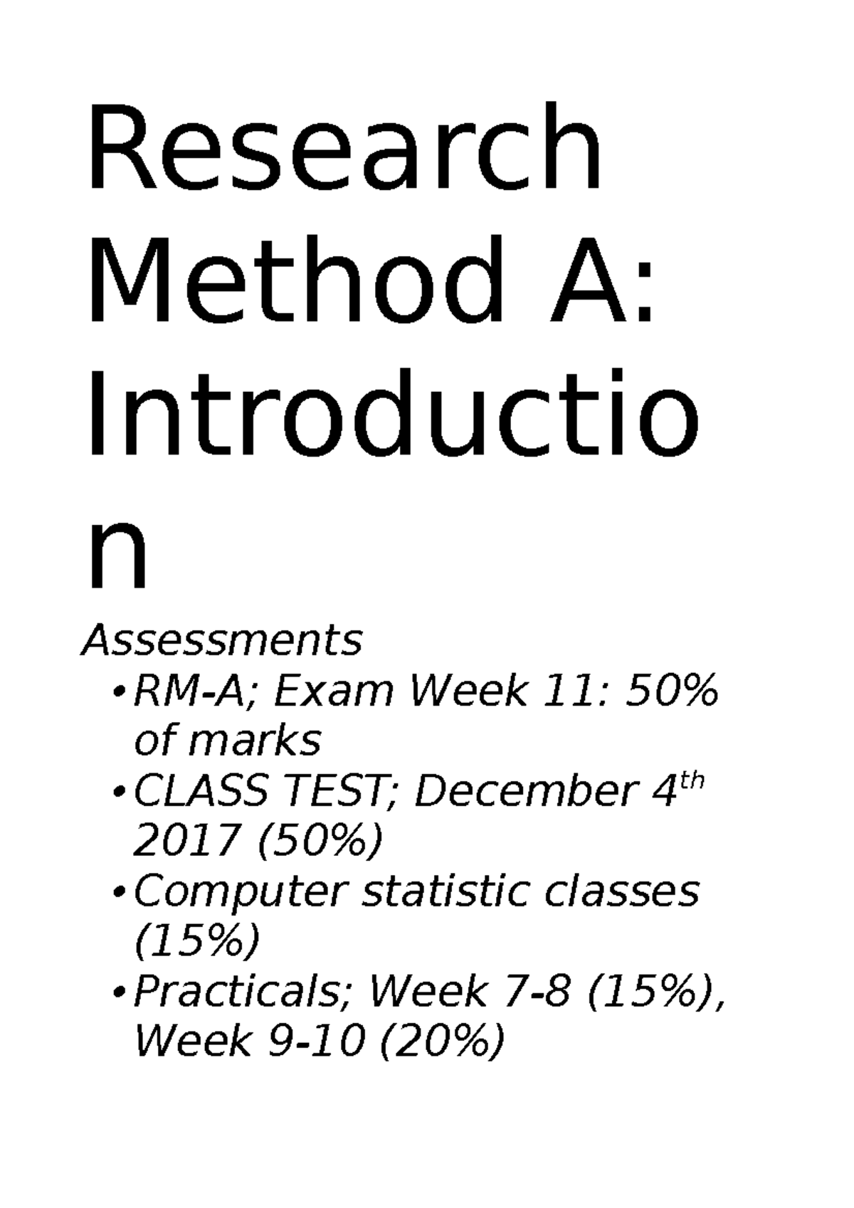 1- Introduction - Lecture notes 1 - Research Method A: Introductio n ...