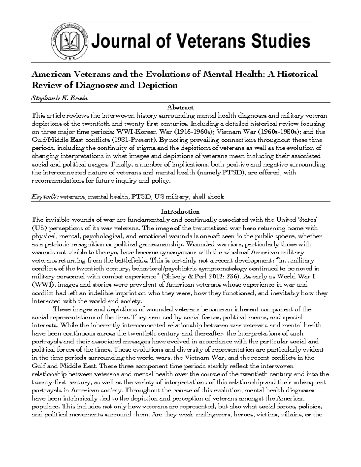 67 287 1 PB - tyrddfhg - American Veterans and the Evolutions of Mental Health: A Historical ...