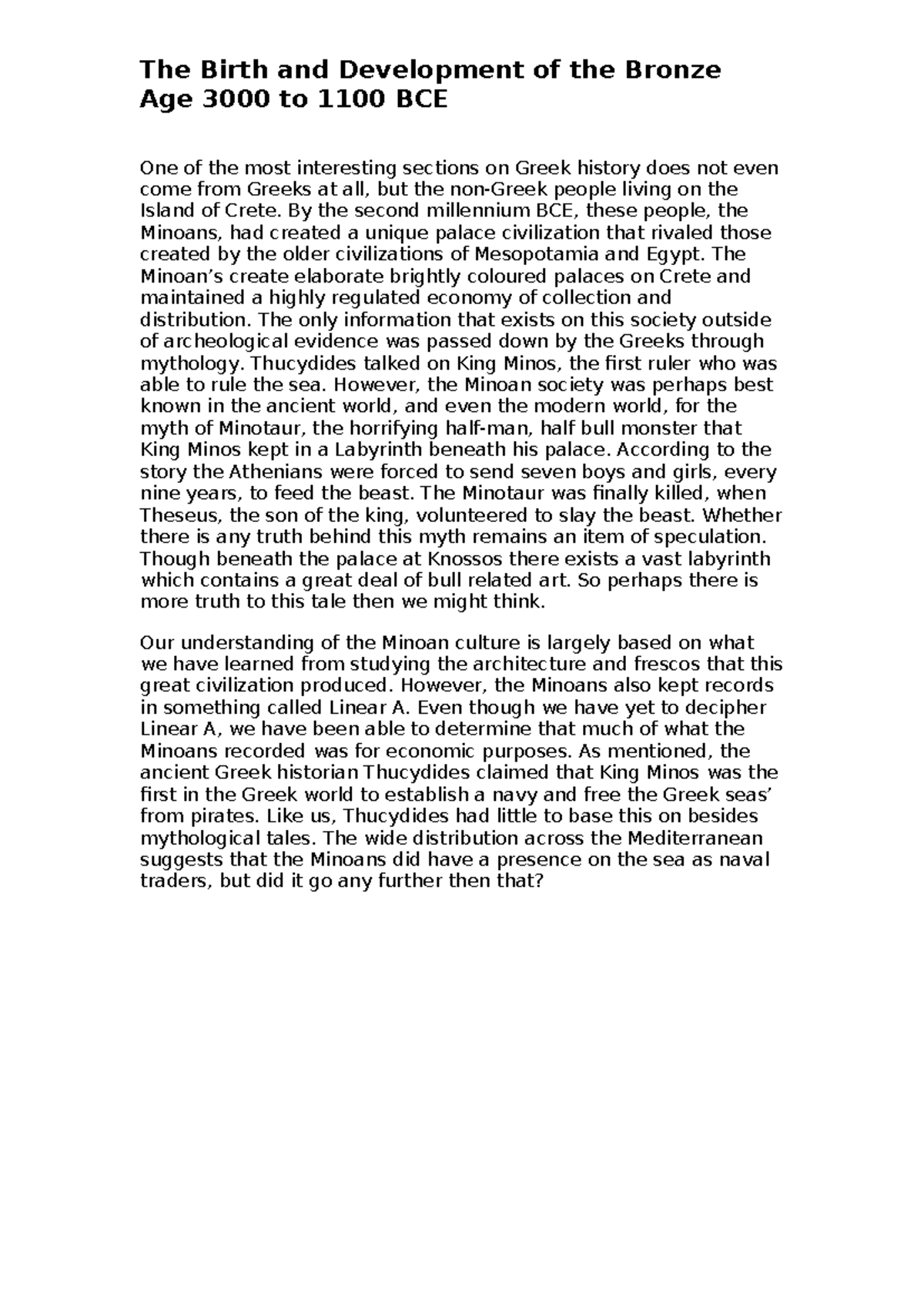 Development of the Bronze Age 3000 to 1100 BCE - By the second ...