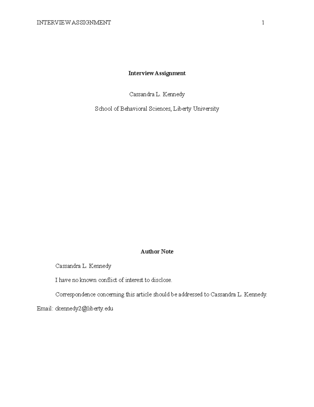 COUC 510 Interview Assignment - Interview Assignment Cassandra L ...