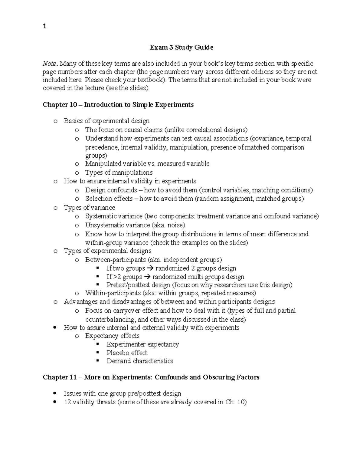 Exam 3 Study Guide - 1 Exam 3 Study Guide Note. Many of these key terms ...
