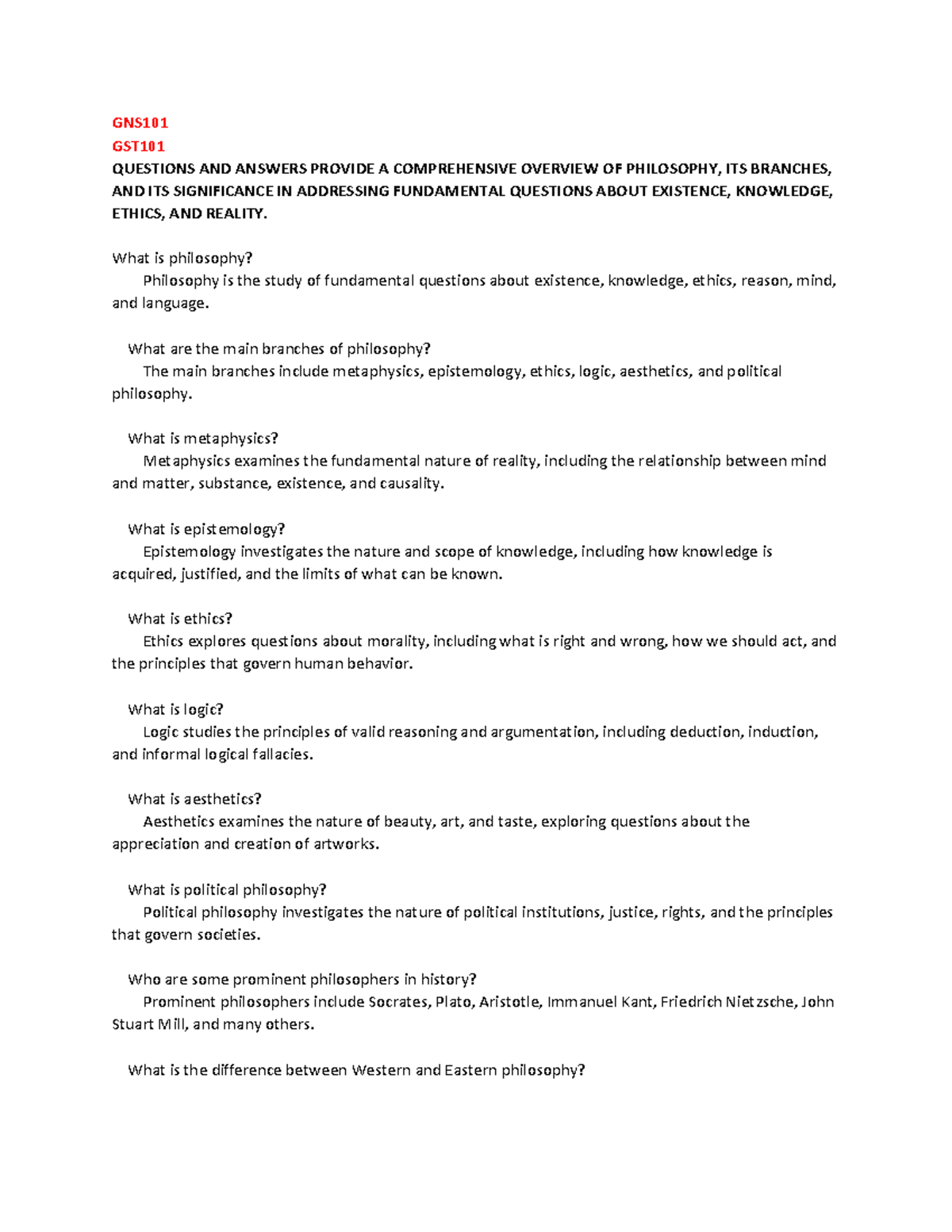 GNS101 - GNS GST QUESTIONS AND ANSWERS PROVIDE A COMPREHENSIVE OVERVIEW ...