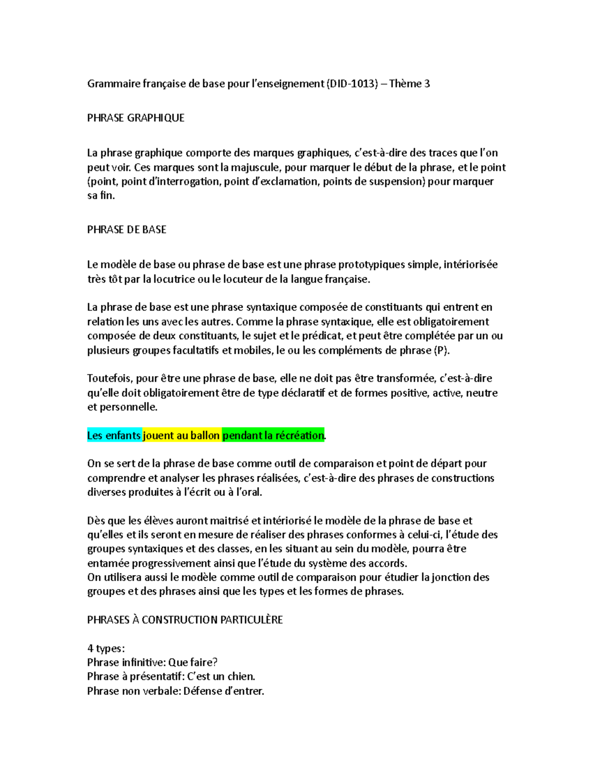Thème 3 - Outils d'analyse de phrases - Grammaire française de base ...