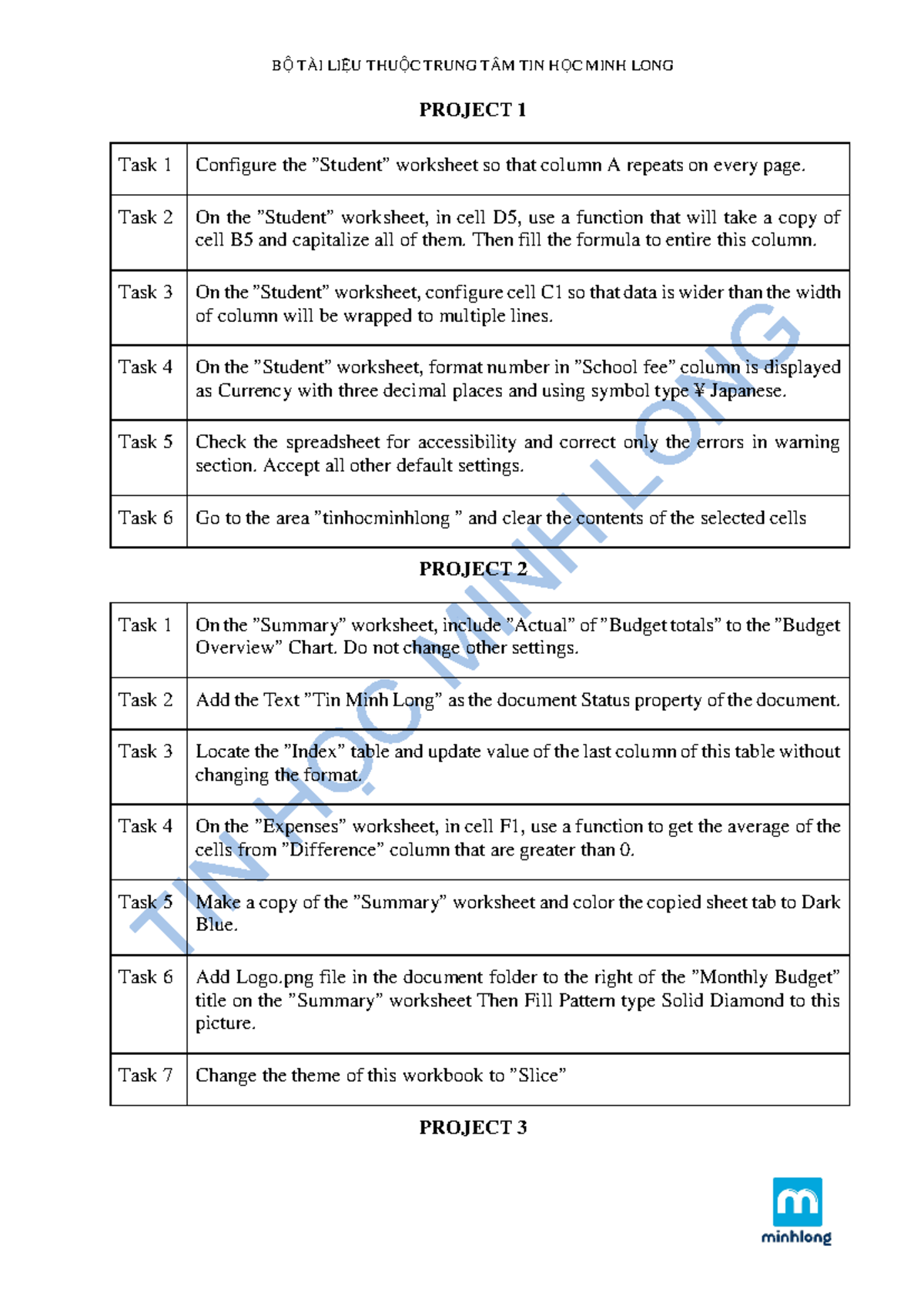 BT2 - Đề TA - fsdf - PROJECT 1 Task 1 Configure the "Student" worksheet so that column A - Studocu
