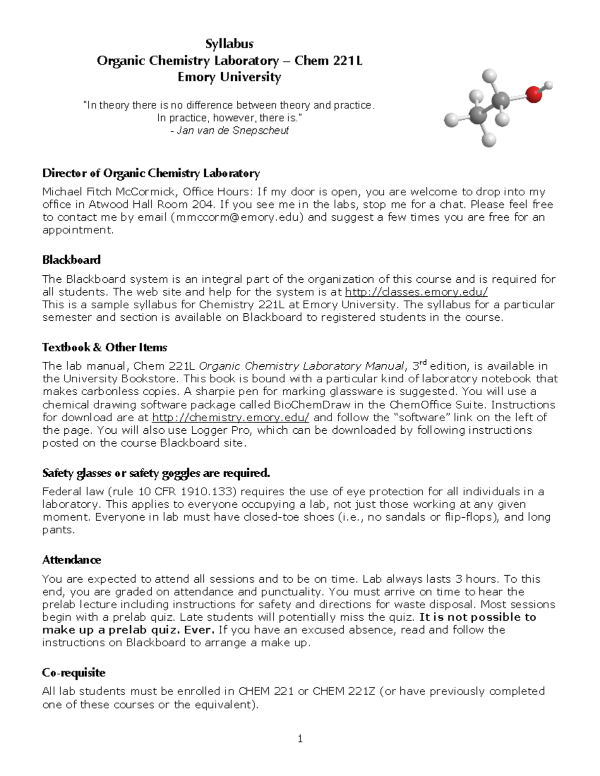 CHEM221L-LA1 - Exam - Syllabus Organic Chemistry Laboratory – Chem 221L ...