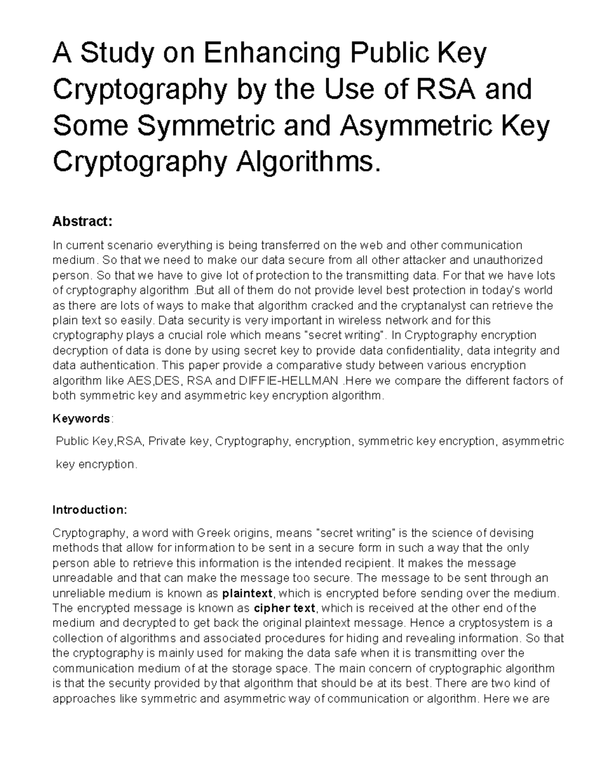 Cryptography Research Paper - A Study on Enhancing Public Key ...