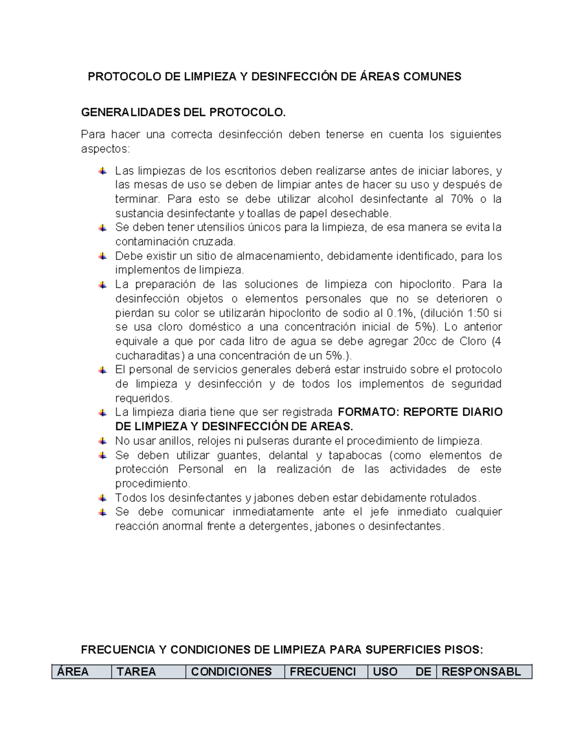 Protocolo DE Limpieza Y Desinfección - PROTOCOLO DE LIMPIEZA Y DESINFECCIÓN DE ÁREAS COMUNES ...