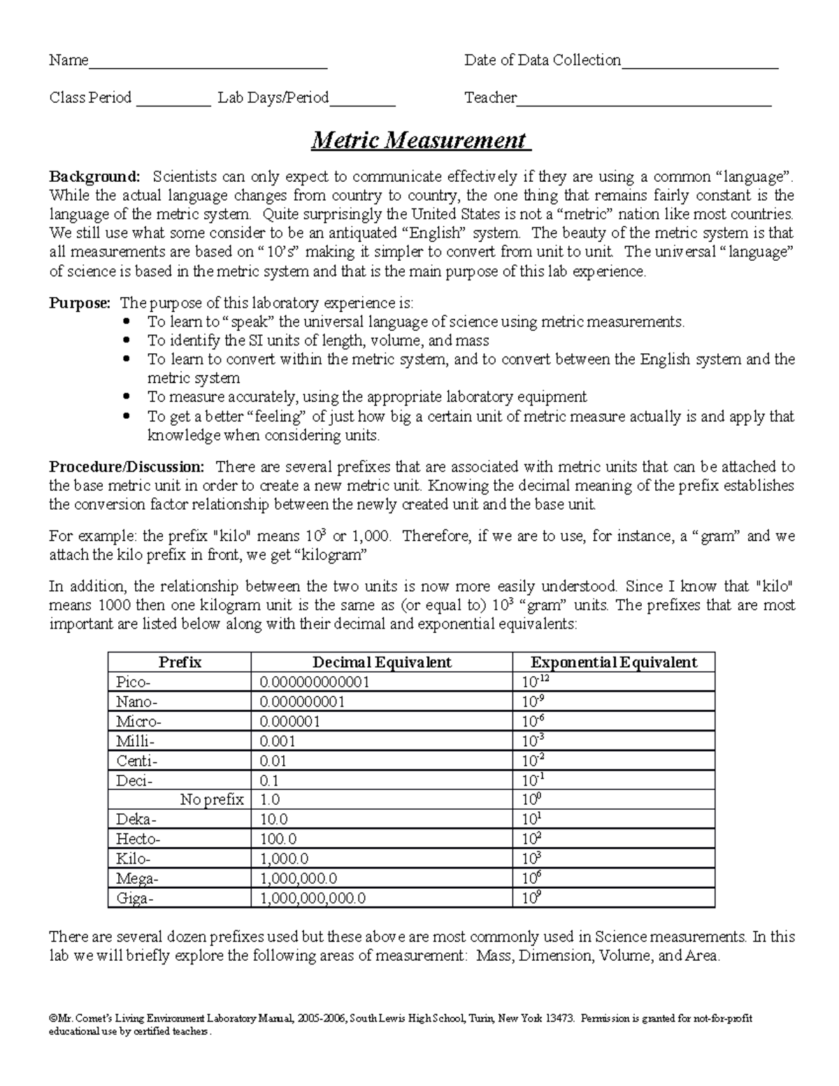 Measurement-Expt-1 - test - Class Period _________ Lab Days/Period ...
