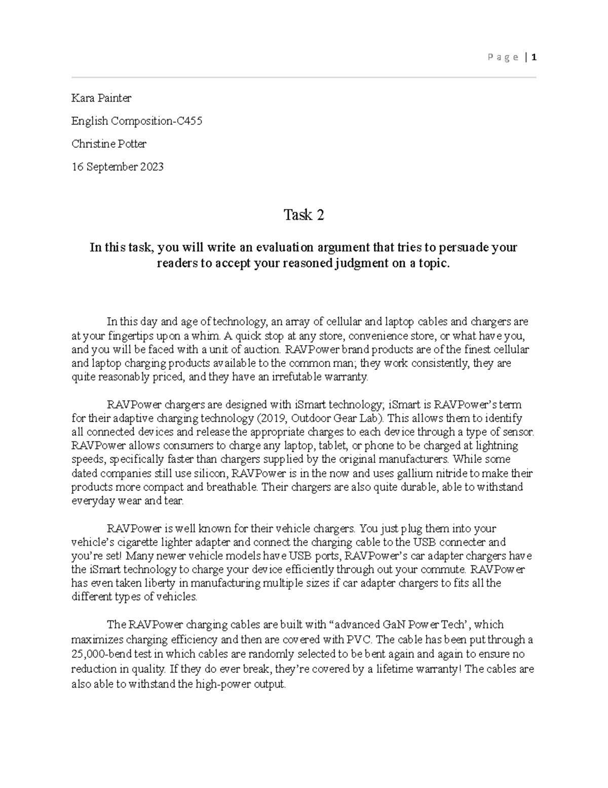 English task 2 - persuasive essay assignment - P a g e | 1 Kara Painter ...