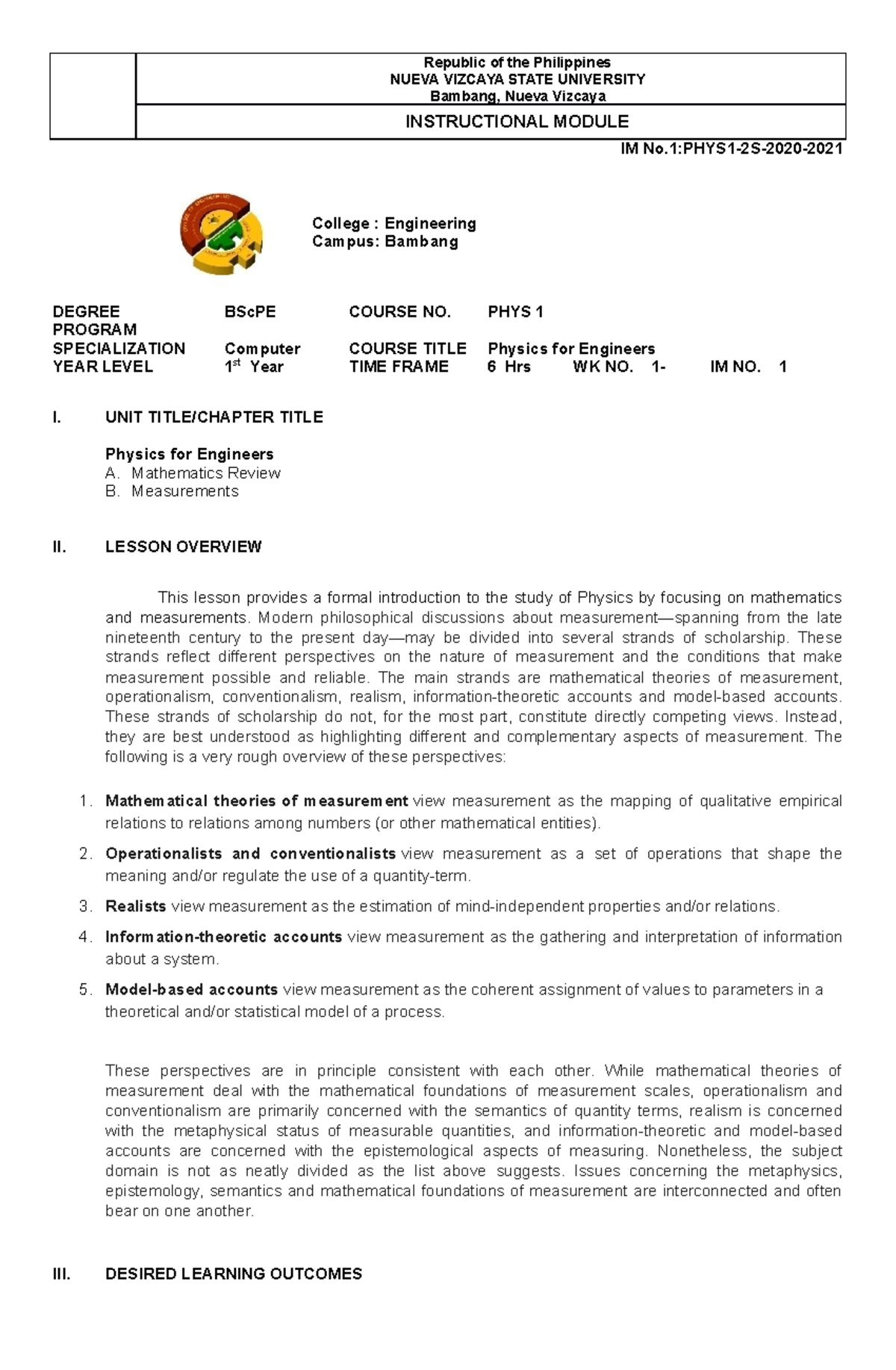 Module-1-Copy - notes - NUEVA VIZCAYA STATE UNIVERSITY Bambang, Nueva ...