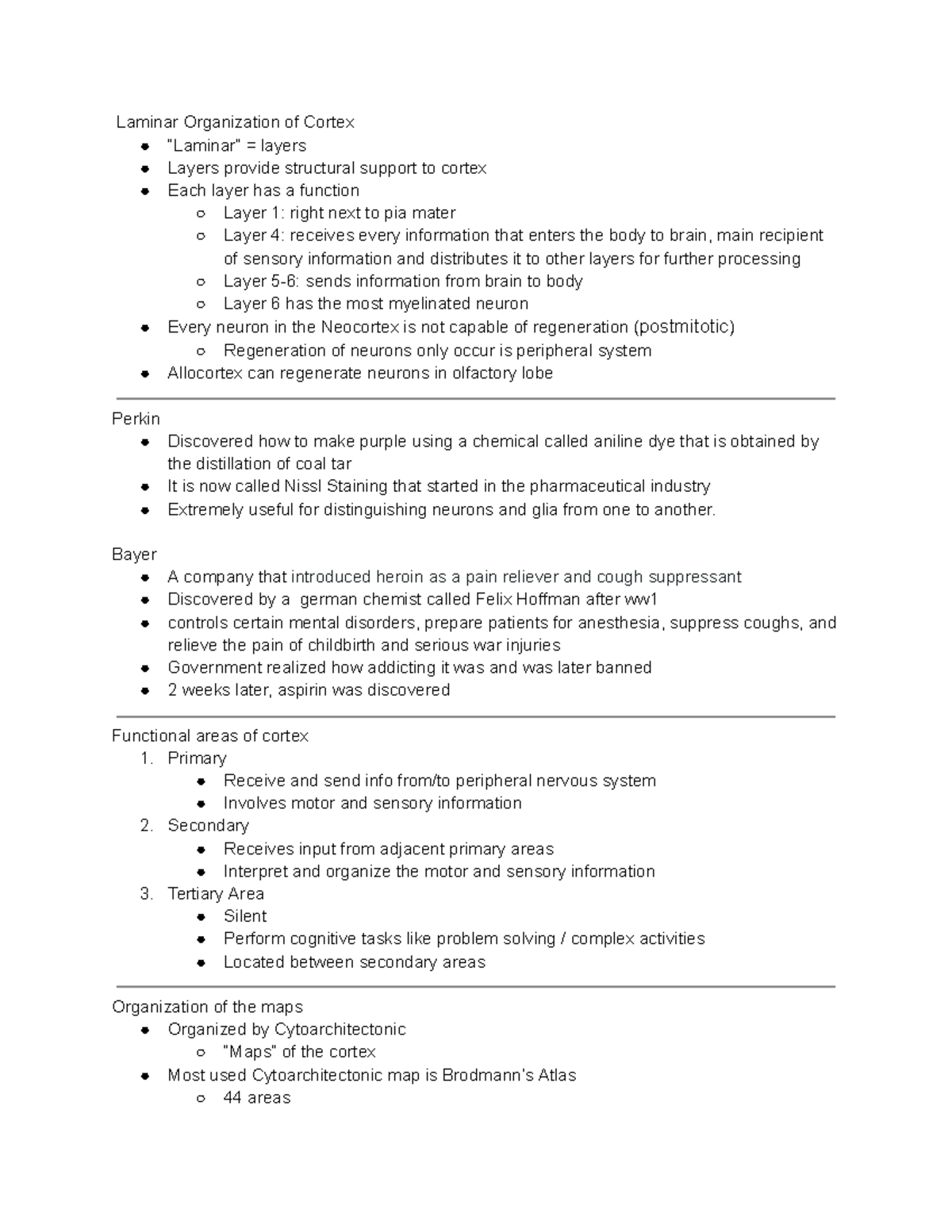 Human Neuroanatomy - neuro psych notes - Laminar Organization of Cortex ...