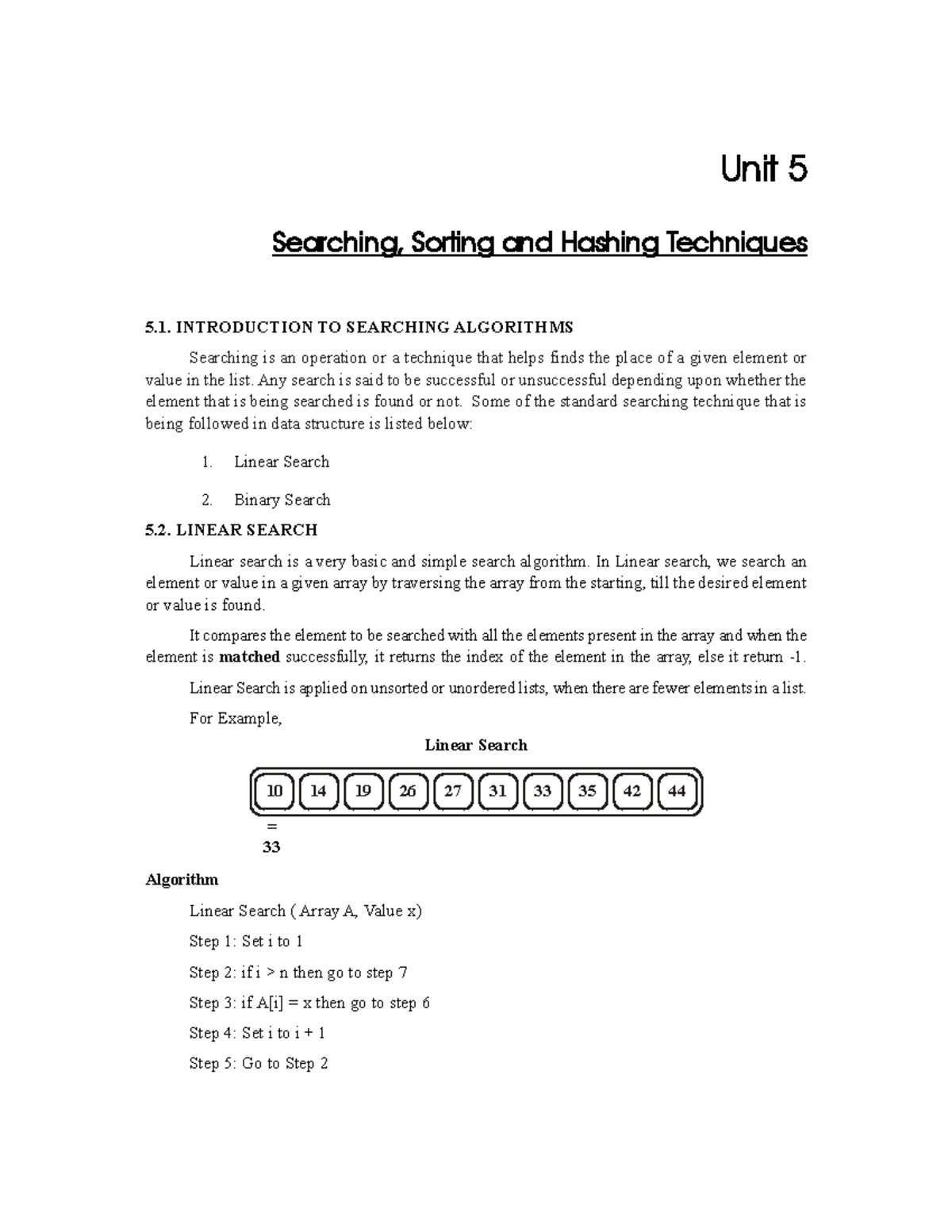 Searching Sorting And Hashing Techniques 5 Introduction To Searching Algorithms Searching