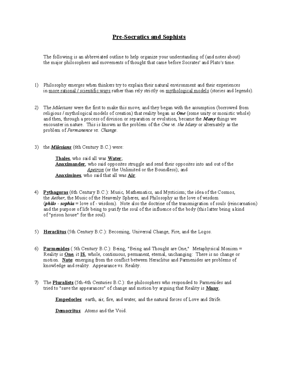 Presocratics+and+sophists+outline+review - Pre-Socratics and Sophists ...