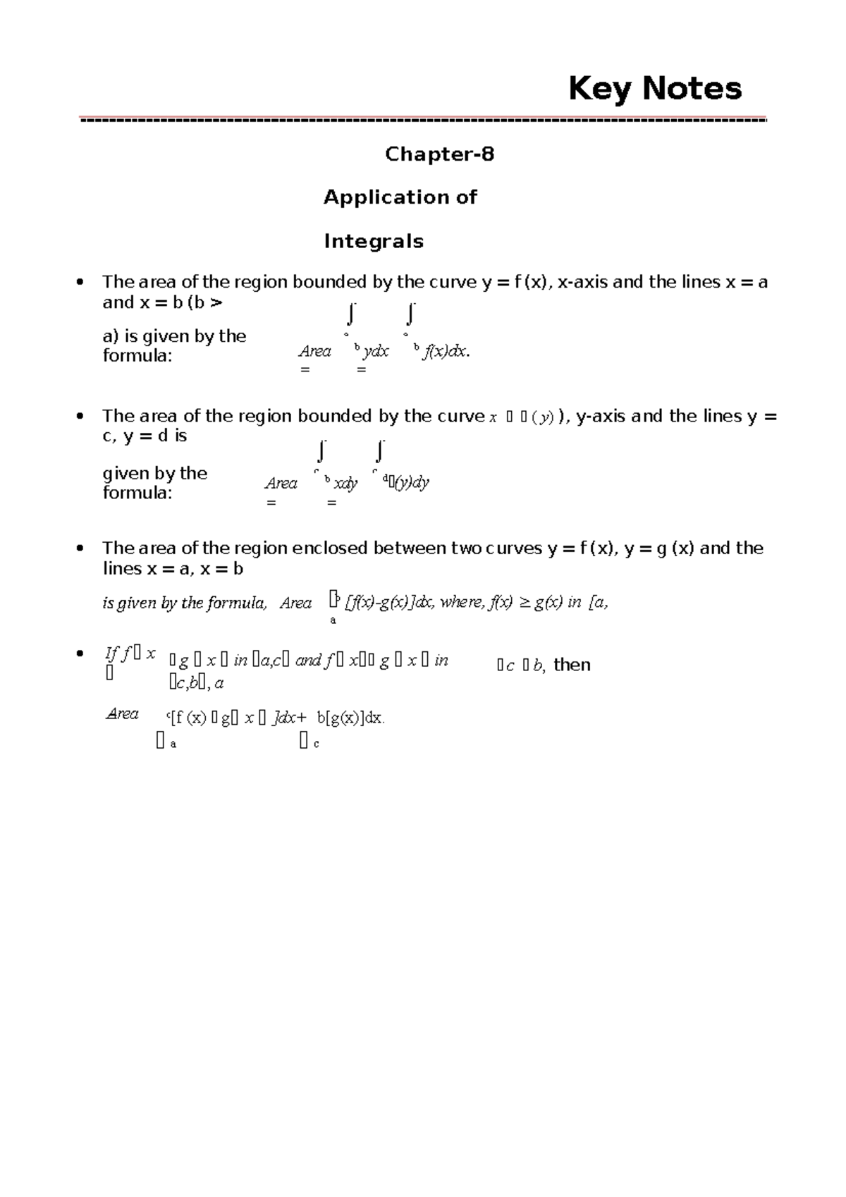 12 maths key notes ch 08 application of integrals - Key Notes Chapter ...
