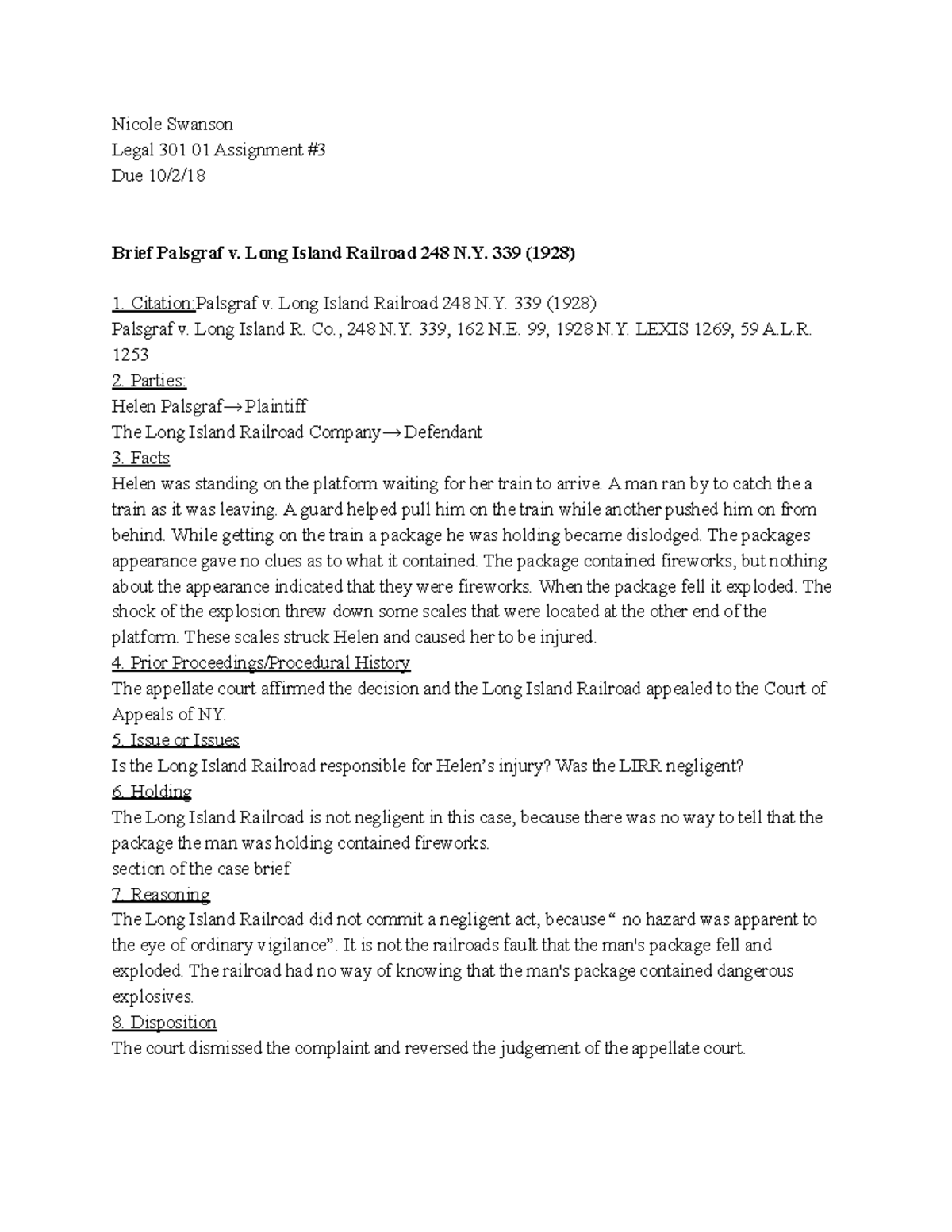 Legal 301 01 assignment #3 - Nicole Swanson Legal 301 01 Assignment ...