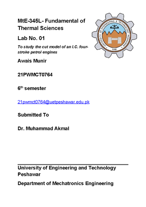 Lab Report Thermodynamic Marcet Boiler - 1 ABSTRACT This experiment is to observe the ...