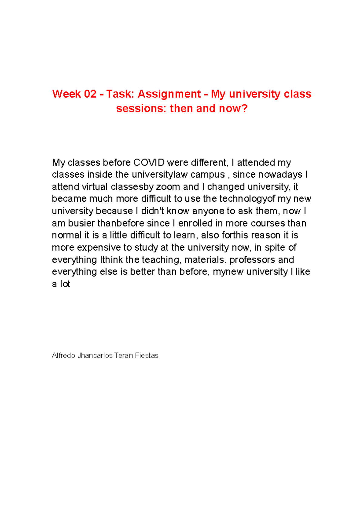 Week 02 Task Assignment My University Class Sessions Then And Now Week 02 Task Assignment