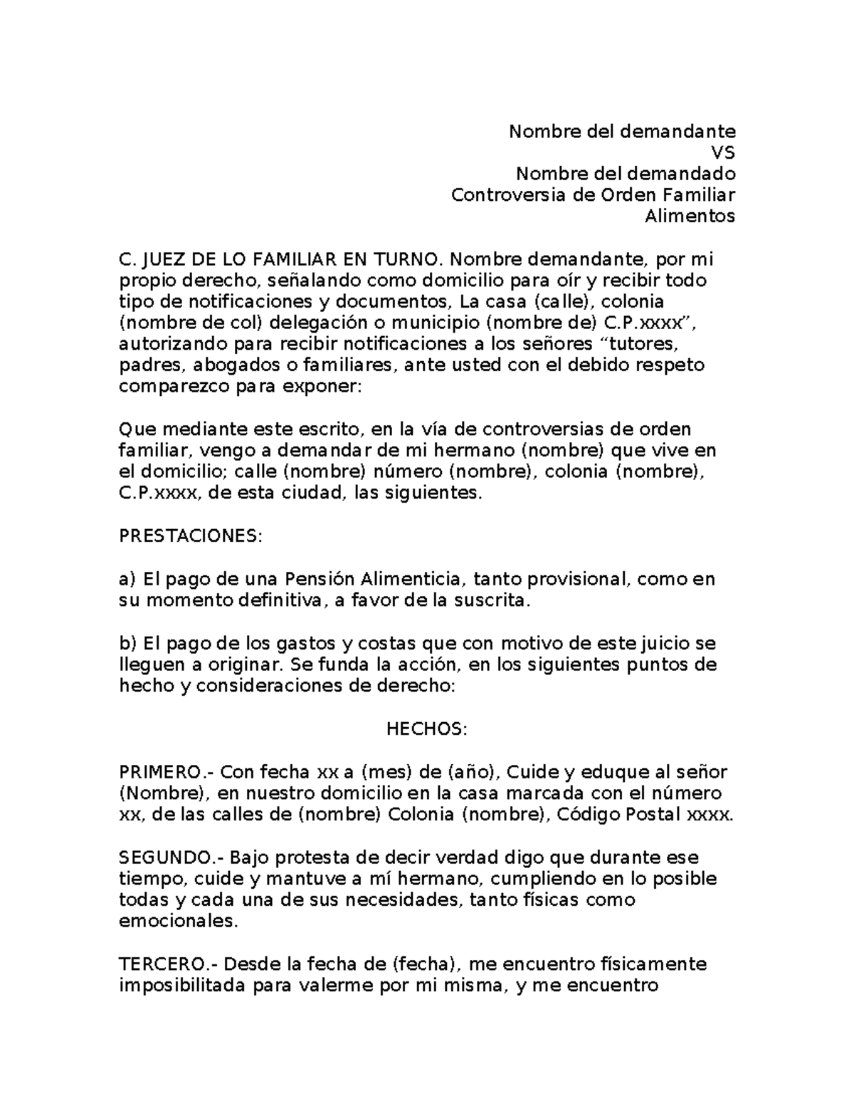 Civill - Derecho Civil - Nombre del demandante VS Nombre del demandado ...