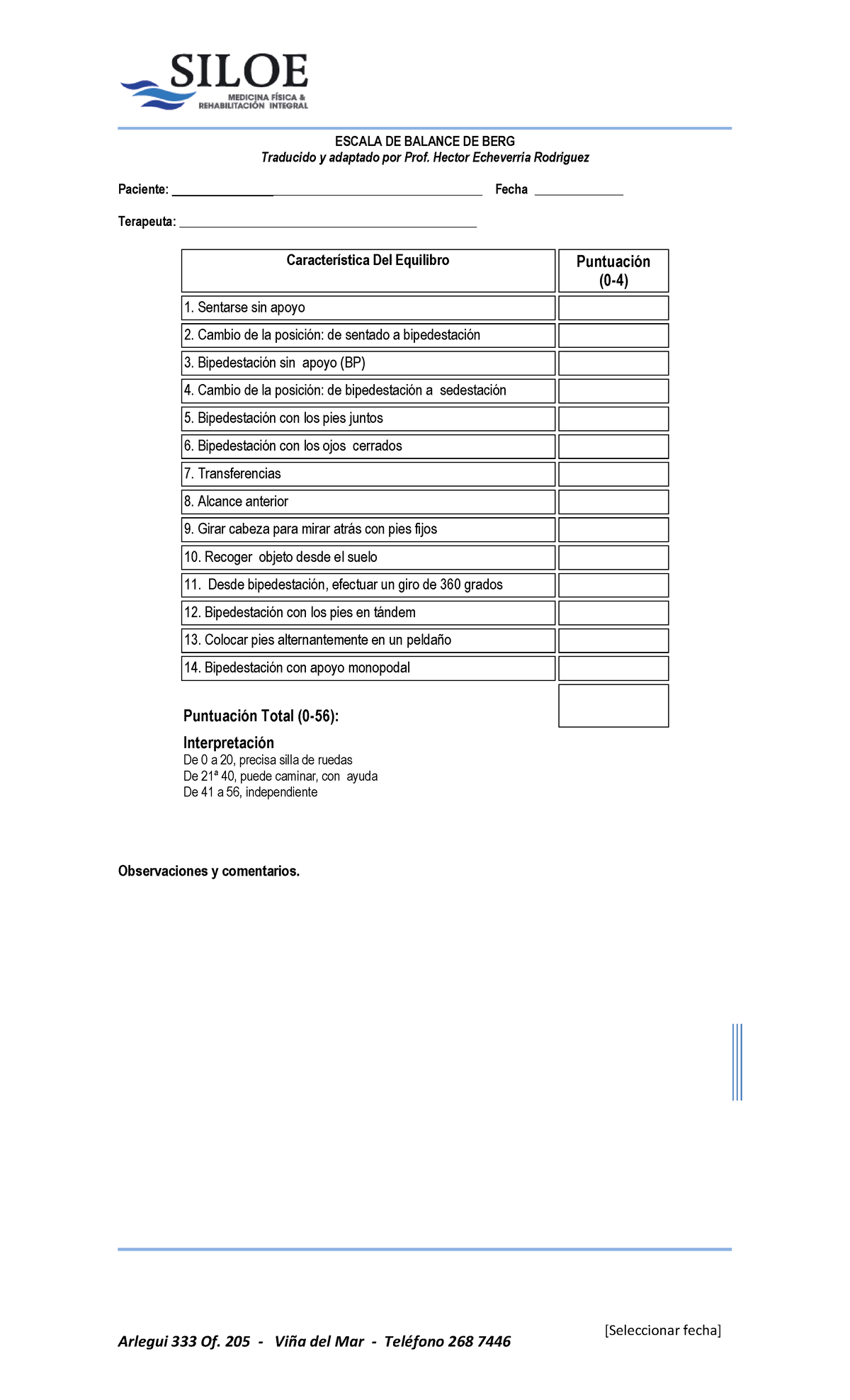 Escala de Berg - [Seleccionar fecha] ESCALA DE BALANCE DE BERG ...