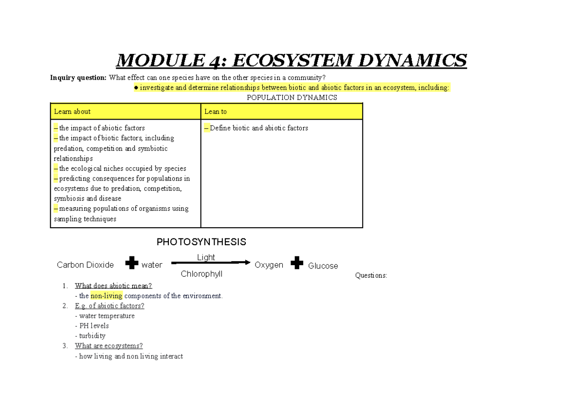 Biology study notes - MODULE 4: ECOSYSTEM DYNAMICS Inquiry question ...