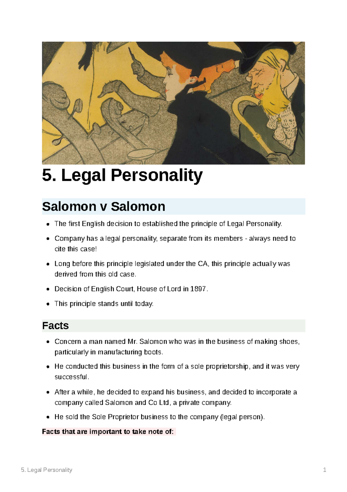 Legal personality - Notes from lecture and textbook - 5. Legal ...