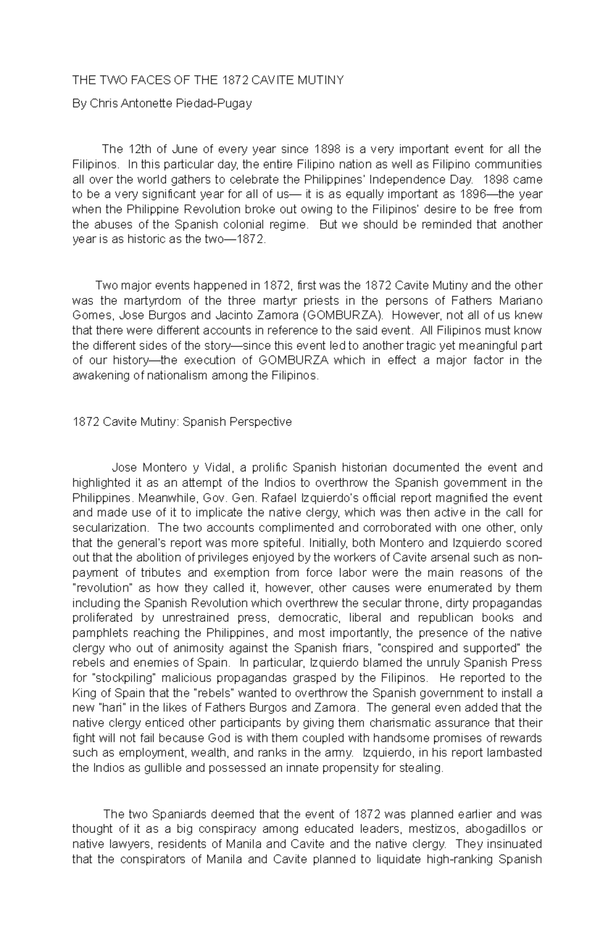 Cavity- Mutiny-Philippine History Philippine History - Marine ...