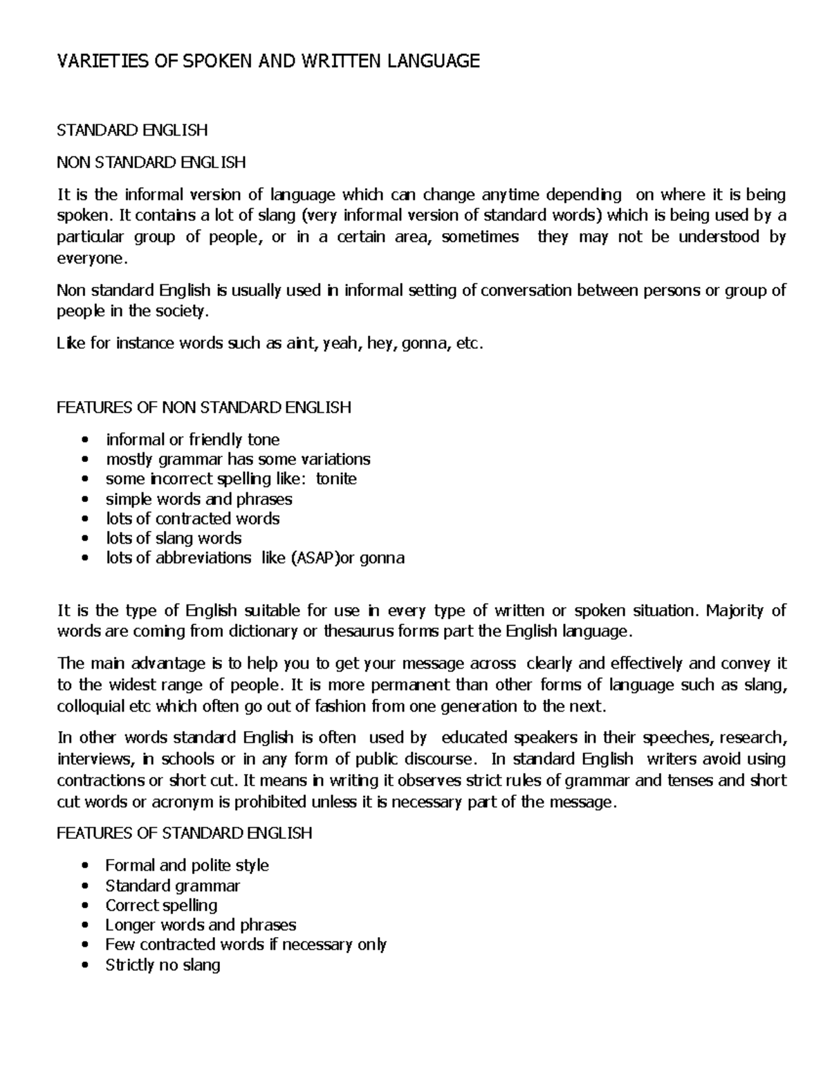 Varieties OF Spoken AND Written Language - VARIETIES OF SPOKEN AND ...