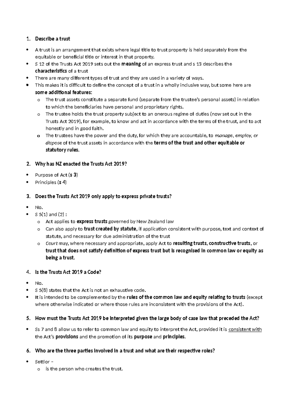 Workshop 1 - Questions and Answers - Describe a trust A trust is an ...