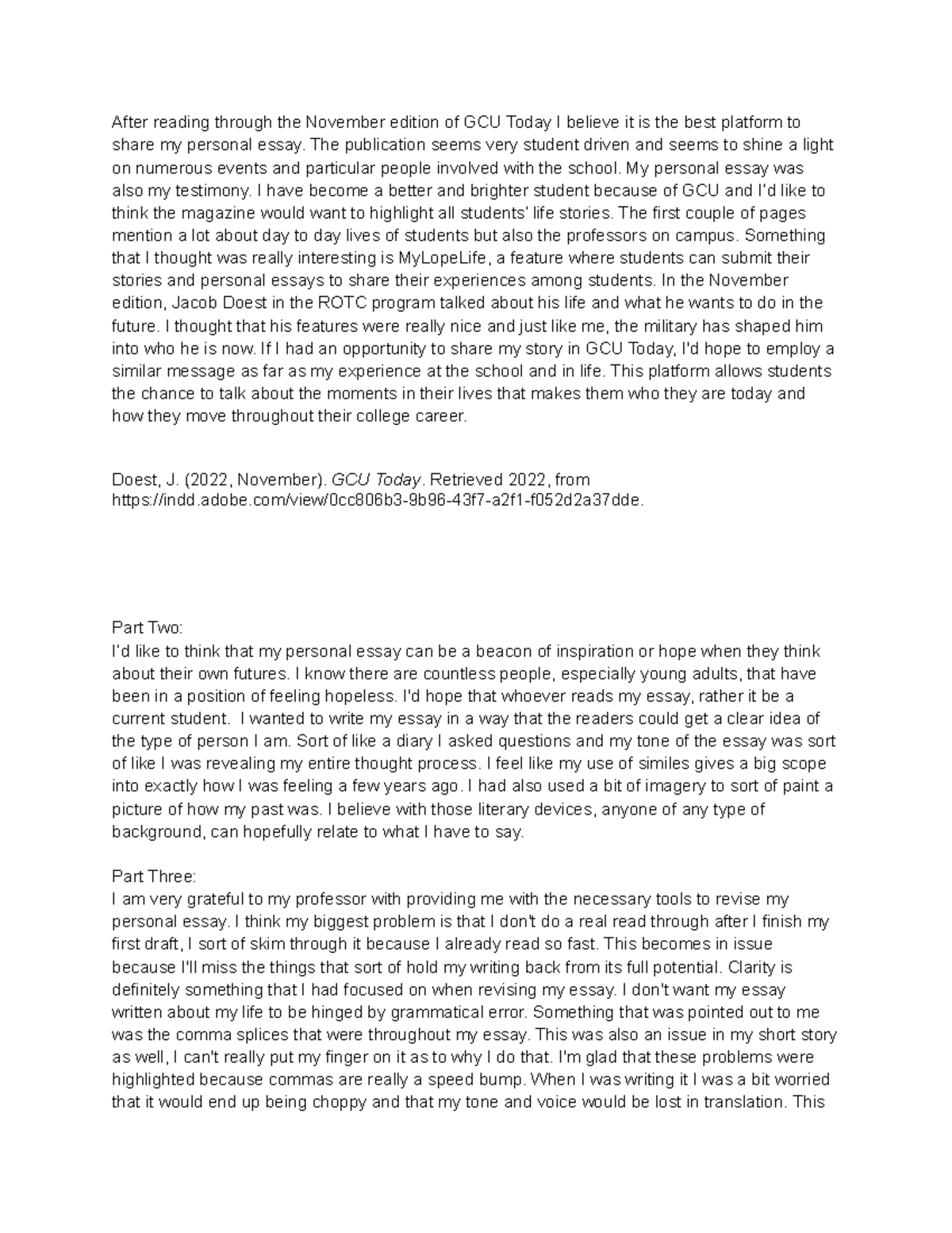 Part 1, 2, and 3- Analysis - After reading through the November edition ...