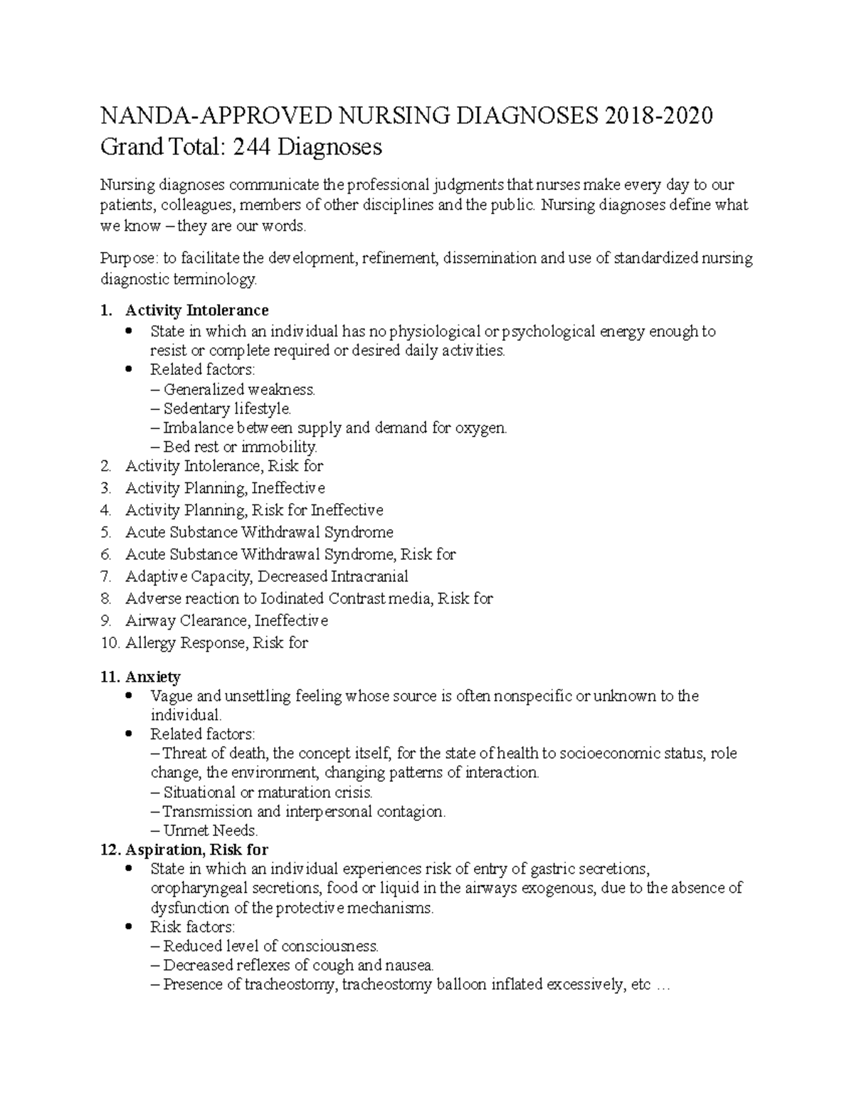Nanda 2-5-20 - This is the important nursing diagnosis for nursing ...