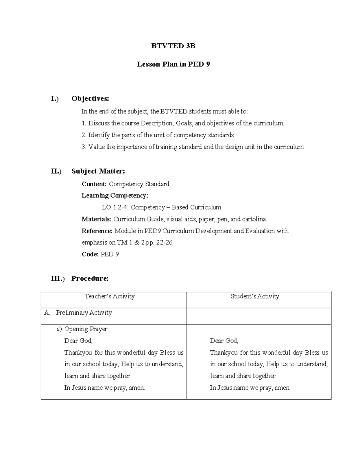 Btvted 3B MY LP PED9 Jonji - BTVTED 3B Lesson Plan in PED 9 I ...