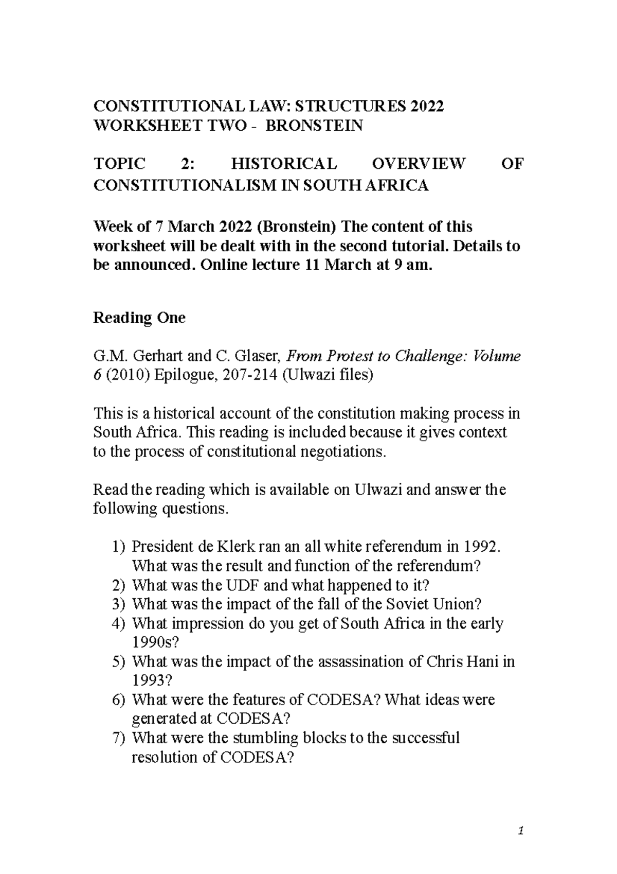 Constitutionalism worksheet 2 2022 Topic two history-1 - CONSTITUTIONAL ...