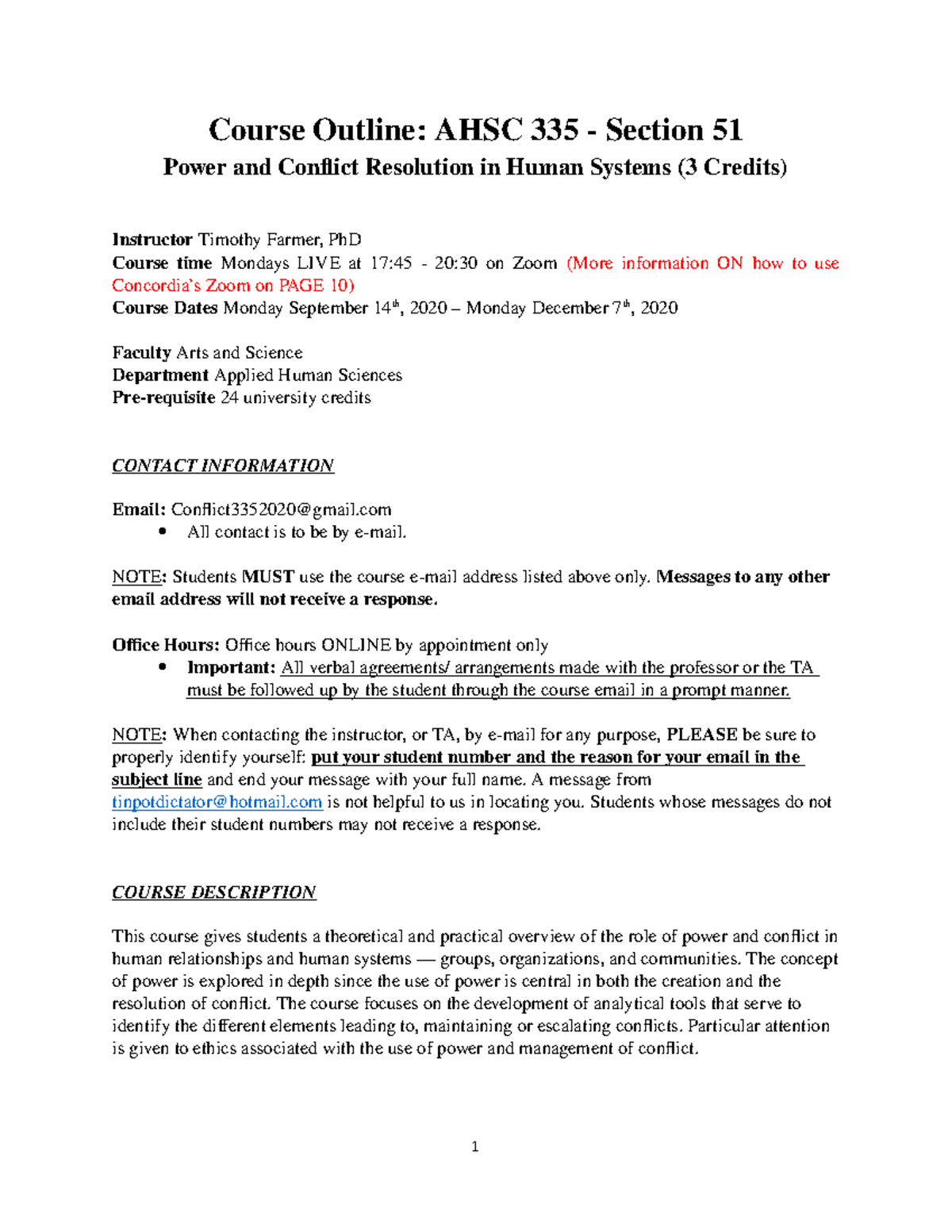 AHSC 335 Course Outline - Course Outline: AHSC 335 - Section 51 Power ...